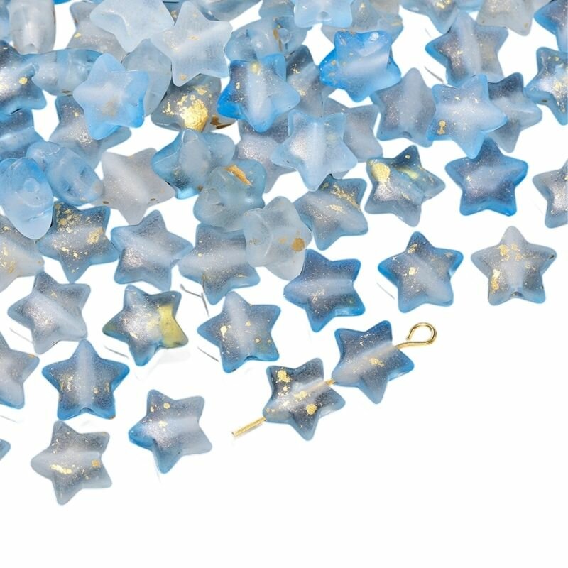 Акриловые градиентные бусины в виде пятиконечной звезды, посыпанные золотом-синий