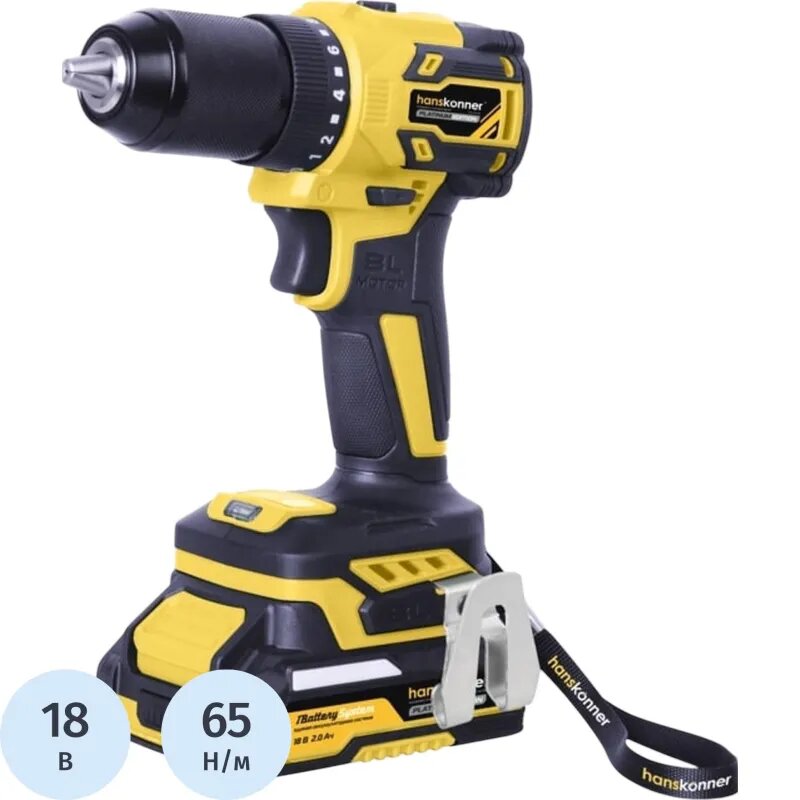 Дрель-шуруповерт акк б/щ Hanskonner PLATINUM,65Нм HCD2065BLC 2129762