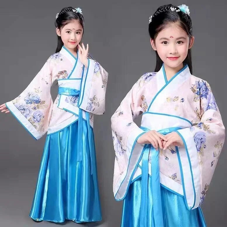 Детское платье ханьфу полиэстер 11-12y 140-150cm, Blue Set1