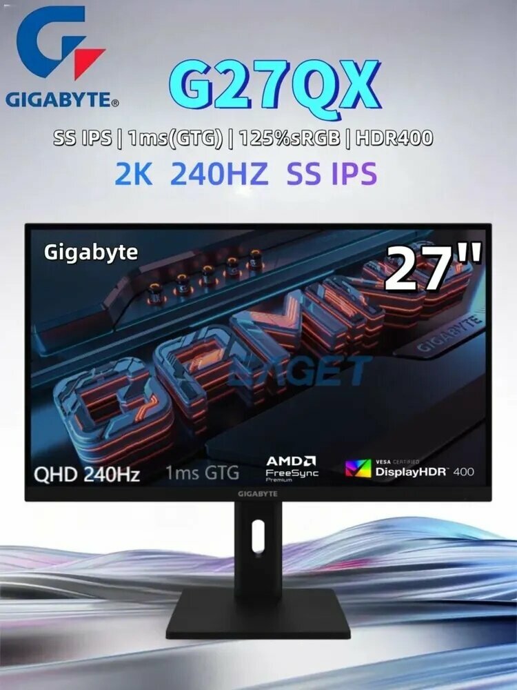 Gigabyte 27" Монитор GIGABYTE G27QX Gaming Monitor,2K,240HZ,1ms（GTG）, черный, черно-серый