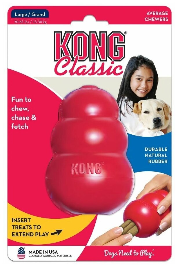 KONG Classic игрушка для средних и крупных собак "конг" L большая 10х6 см (от 13 до 30 кг)