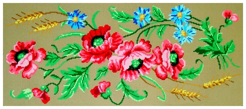 Канва жесткая с рисунком Маки и васильки 40 x 80 см GOBELIN L. DIAMANT H.323