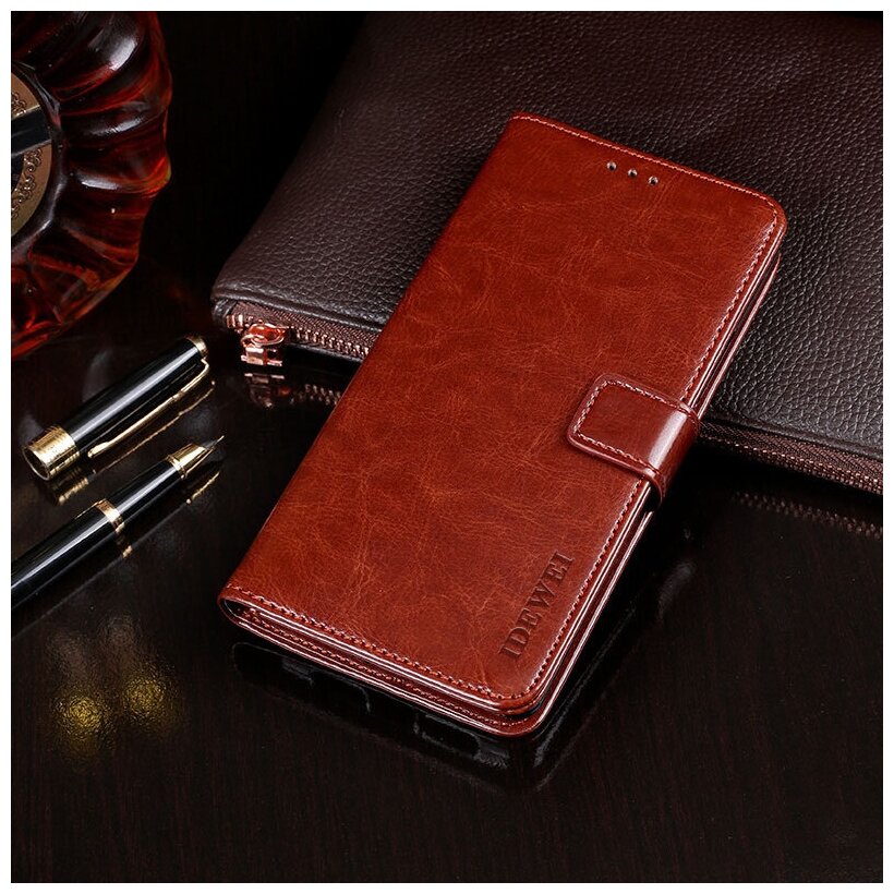 Чехол-книжка MyPads для OnePlus 7T Pro с мульти-подставкой застежкой и визитницей коричневый