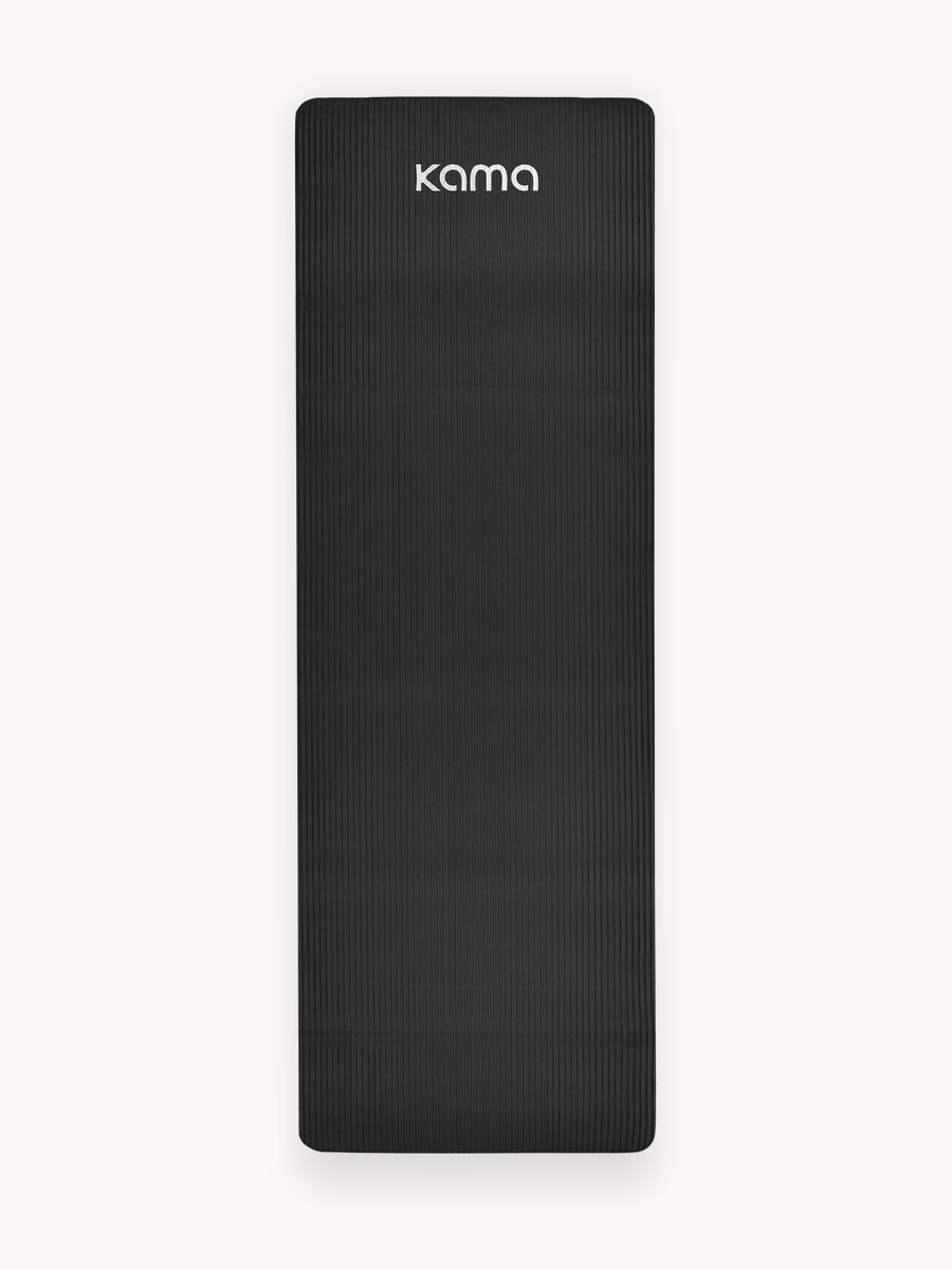 Коврик спортивный для фитнеса из NBR толстый, 183х61х1 см, черный, Kama
