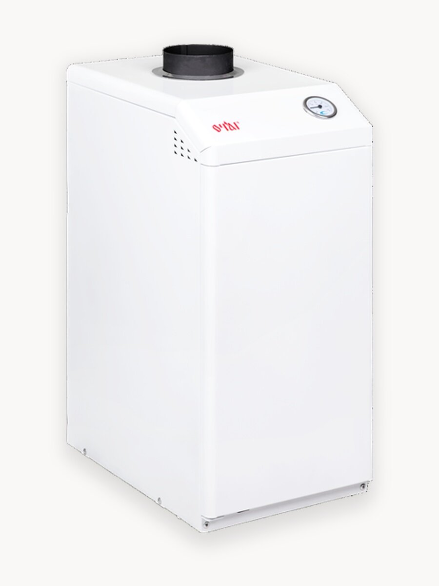 Котел отопительный газовый очаг КСГВ-12,5 С, для помещений до 120 кв. метров, двухконтурный, стальной, напольный.