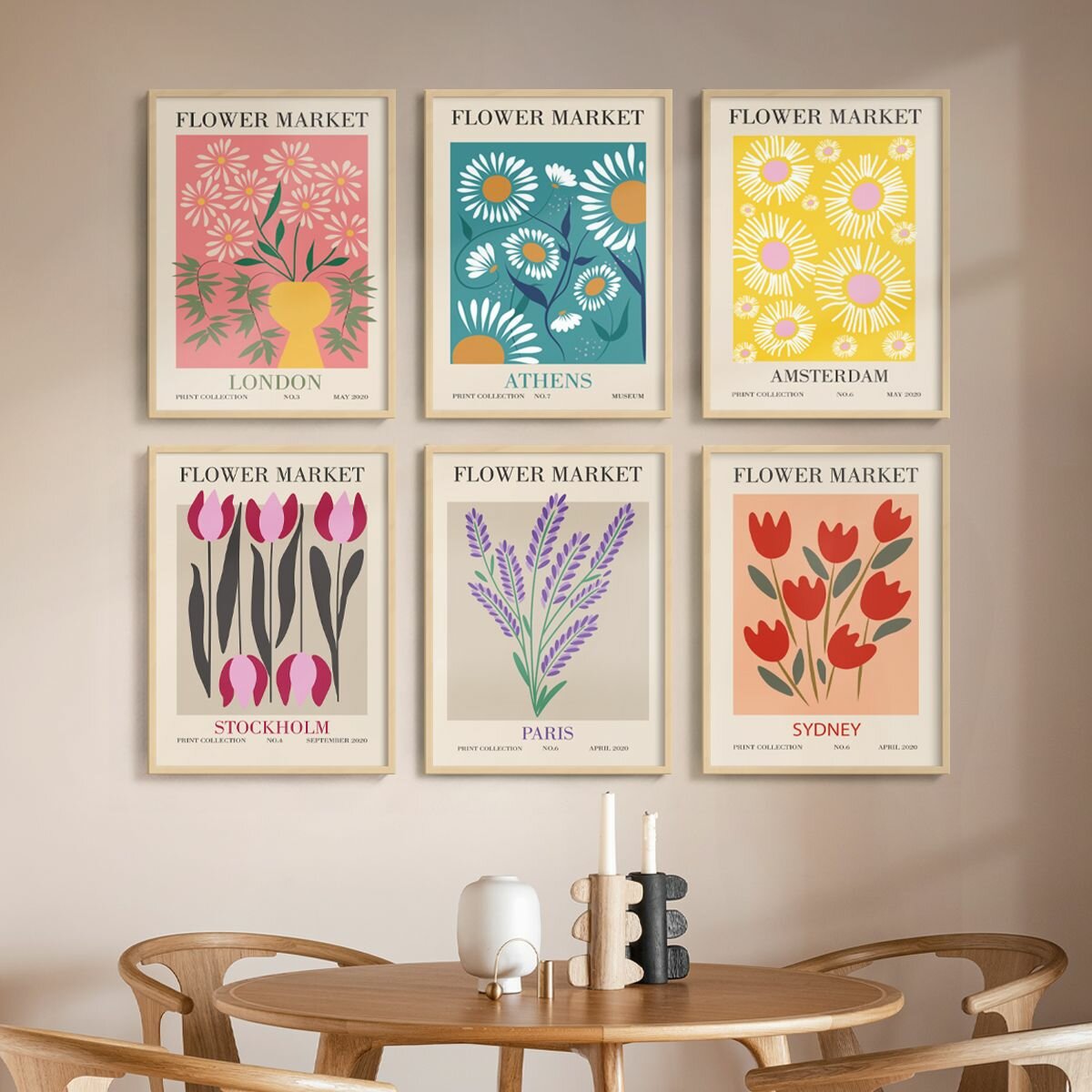 Постер 6 шт 40x50 без рамки "Цветочный маркет" набор картин для интерьера