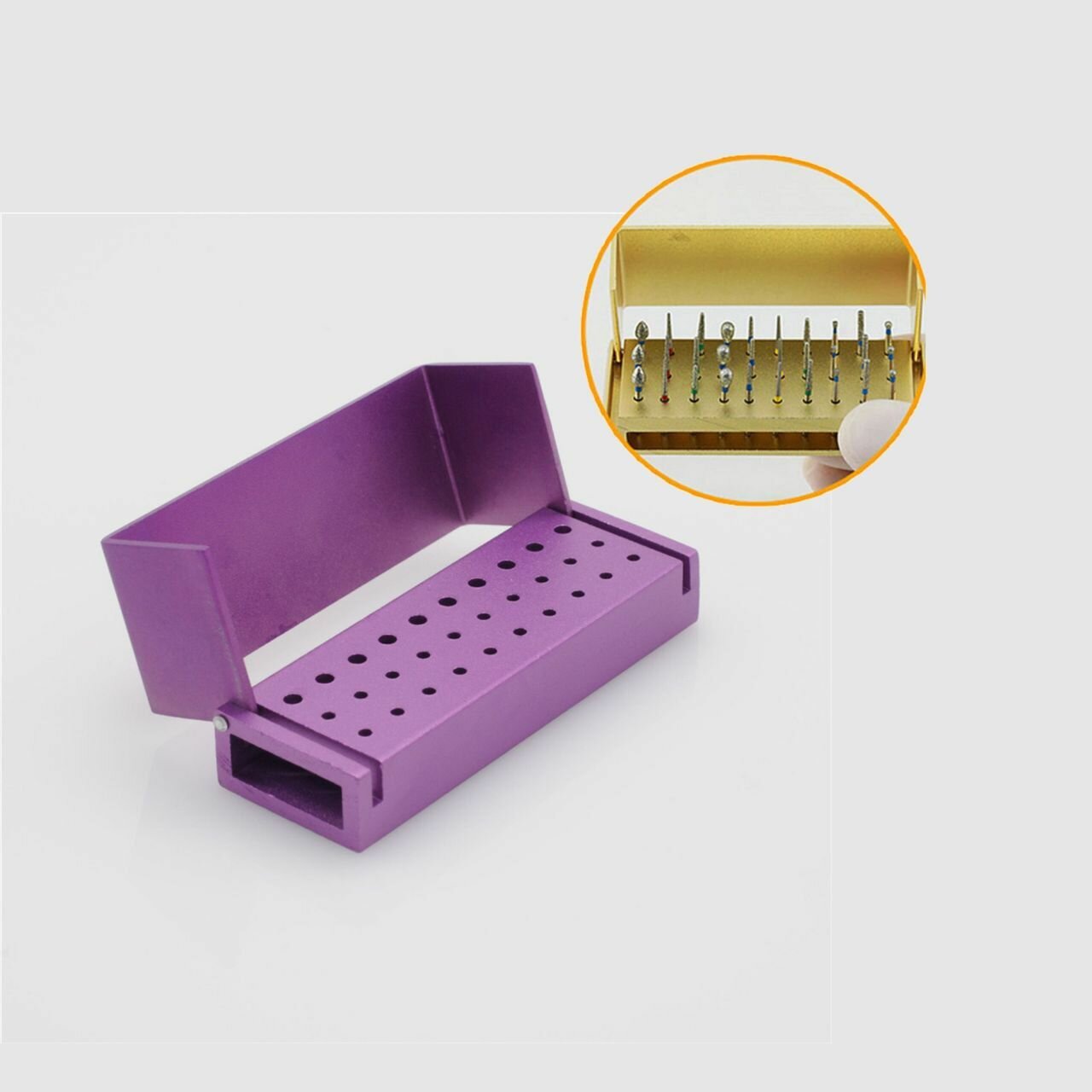 Бокс-Подставка NeoHealth(TYPE SS) FG-20 & RA-10 для стерилизации и хранения, вращающихся интрументов, боров. 30 отверстия Для боров 2-х видов (турбинных, угловых) Фиолетовый.