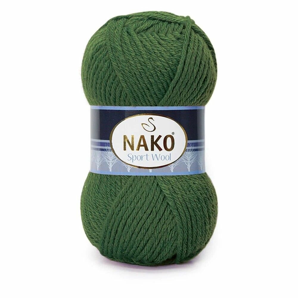 Пряжа Sport wool Nako, хвоя - 11946, 25% шерсть, 75% премиум акрил, 5 мотков, 100 г, 120 м.