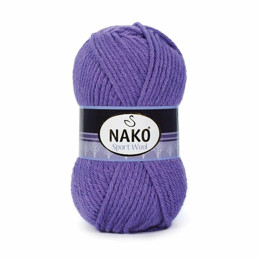 Пряжа Sport wool Nako, фиалка - 10287, 25% шерсть, 75% премиум акрил, 5 мотков, 100 г, 120 м.