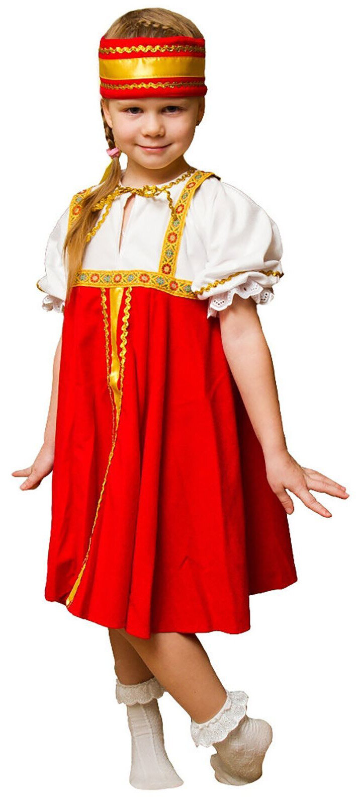 Карнавальный костюм детский "Хоровод", праздничный наряд для девочки (платье, повязка на голову), 3-5 лет, рост 104-116 см
