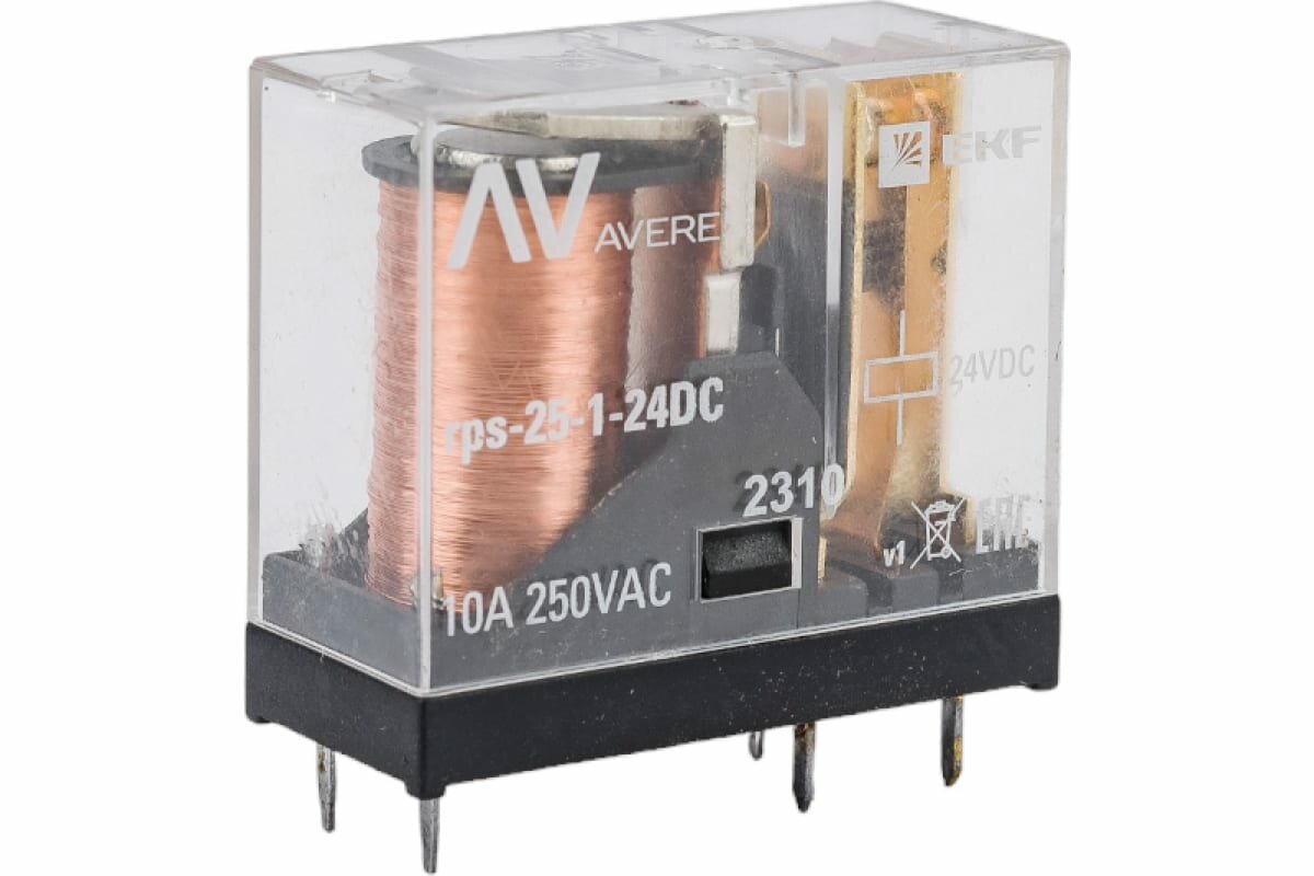 Промежуточное реле EKF slim 25/1 10A 24В DC для DIN-рейки AVERES rps-25-1-24DC