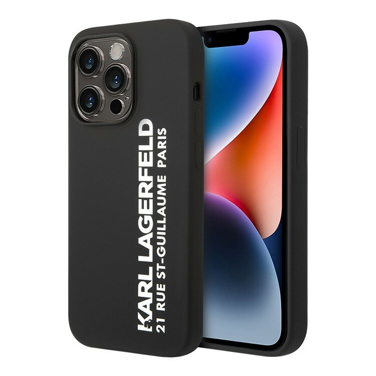 Karl Lagerfeld силиконовый чехол для iPhone 14 Pro Max, Elongated RSG logo черный