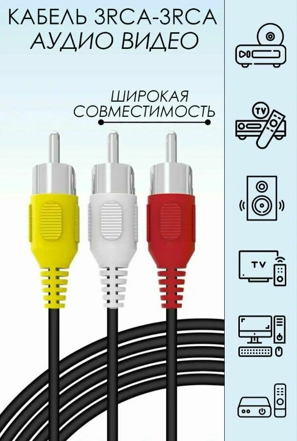 Кабель (3 RCA - 3 RCA) для передачи аналогового видео- и аудиосигнала композитный 1.5 м