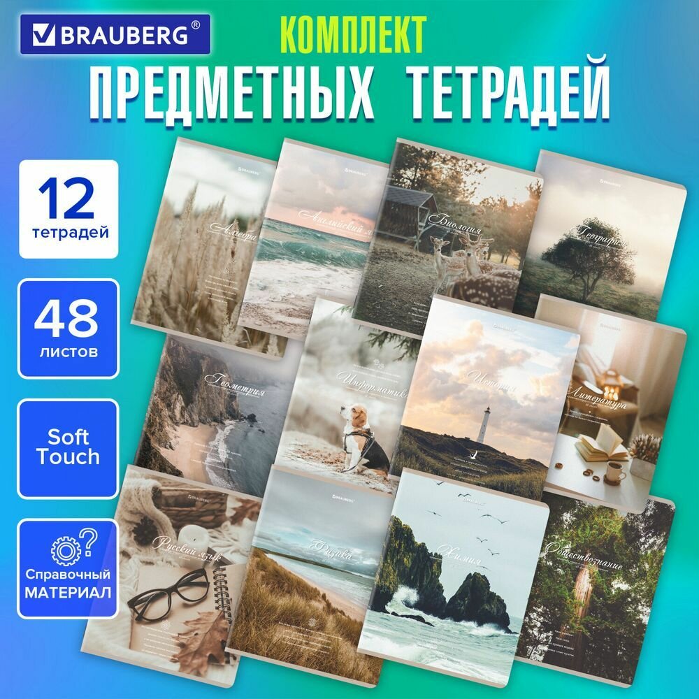 Тетради предметные, комплект 12 предметов, 48 л, SoftTouch, BRAUBERG, "ESTHETICS"