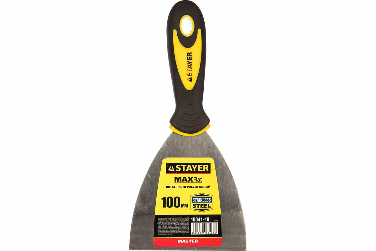 Шпатель STAYER Orion нержавеющее профилированное полотно 100 мм 2к ручка 10041-10