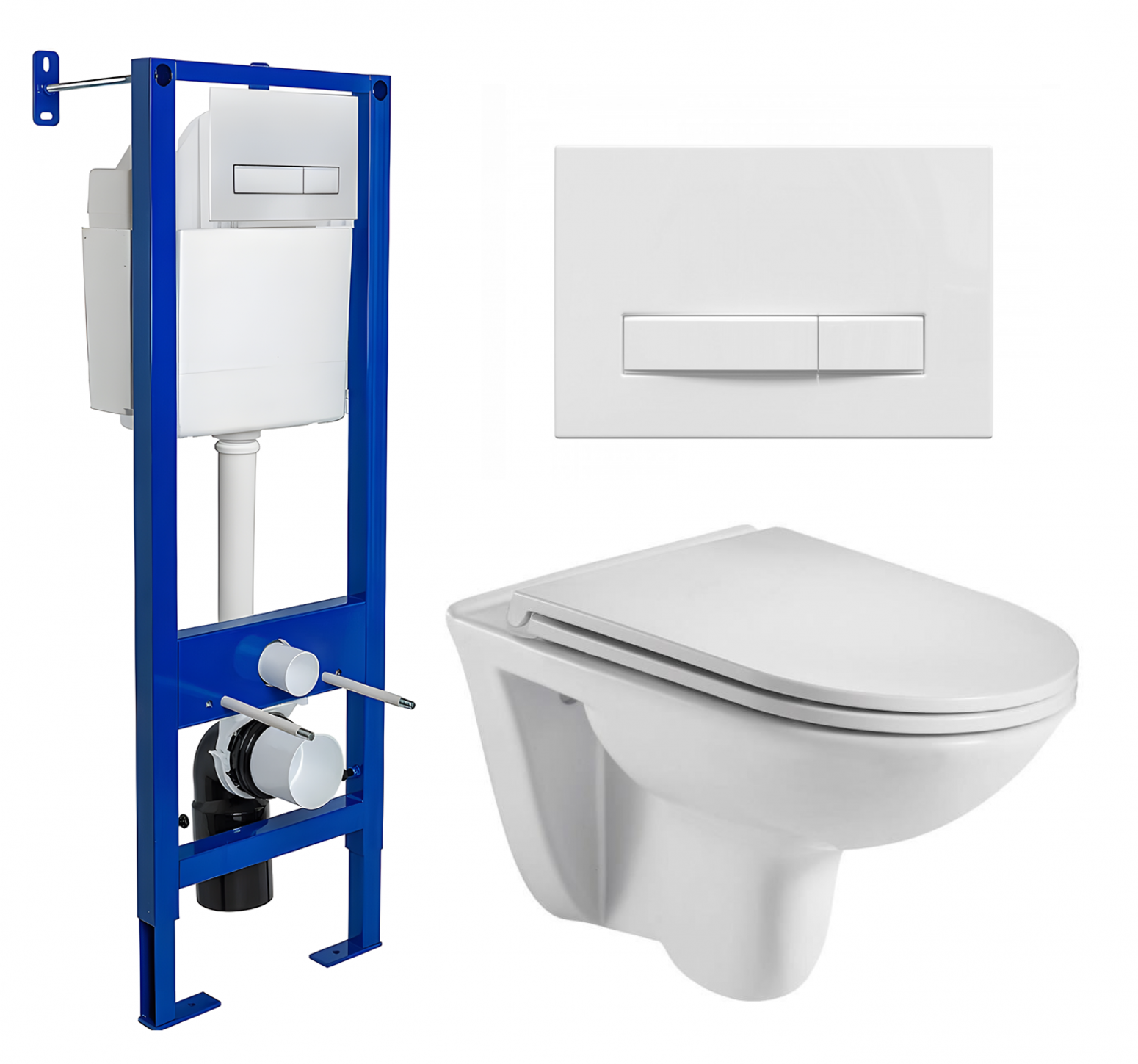 Комплект 3 в 1 инсталляция Berges Wasserhaus Atom Line 410 + Подвесной унитаз WeltWasser Baarbach 004 GL-WT + кнопка белая