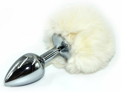 Анальная пробка с белым заячьим хвостиком