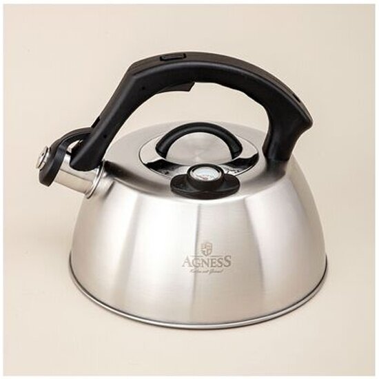 Чайник Agness со свистком, 3 л. термоаккумулирующее дно, индукция, встроенный термометр (908-067)