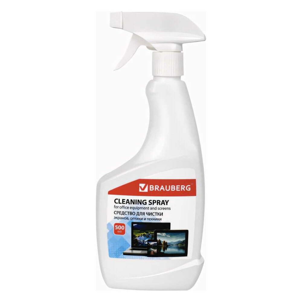 Чистящая жидкость-спрей для экранов и офисной техники BRAUBERG универсальная 500 мл 513288