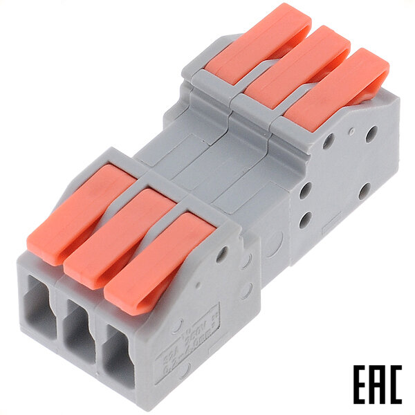 Зажим VSE-N4D-3P безвинтовой 3 пары х0,14-4,0 кв. мм. разъемный серый (8 шт. в комплекте)