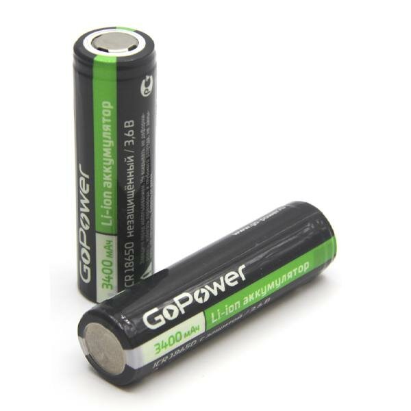 Аккумулятор GoPower 18650 ICR 3.6V Li-ion 3400mAh (б/защиты, плоский плюс, Pan. NCR18650B) 00-00015349, 1шт.