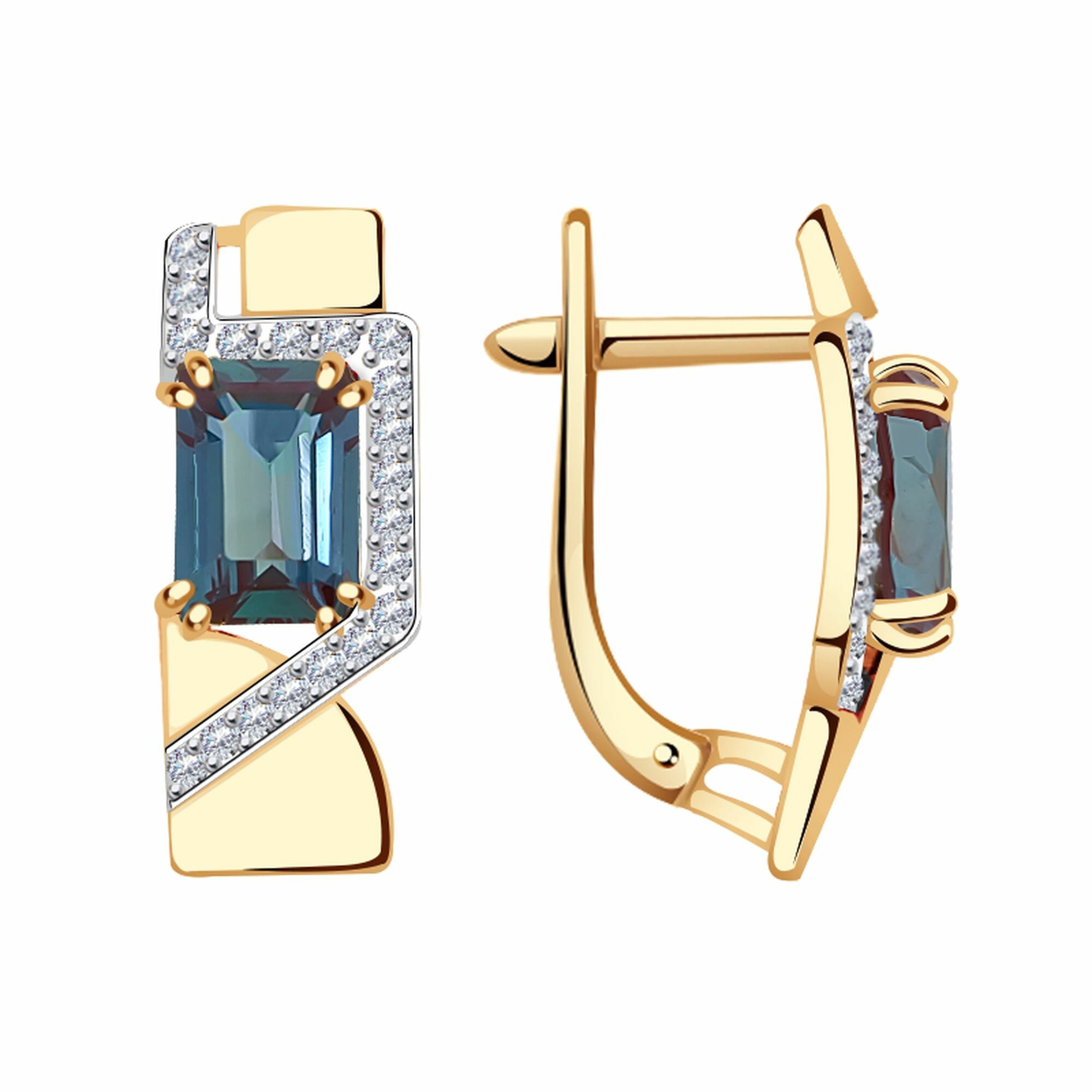 Серьги, красное золото, 585 проба, бриллиант, александрит