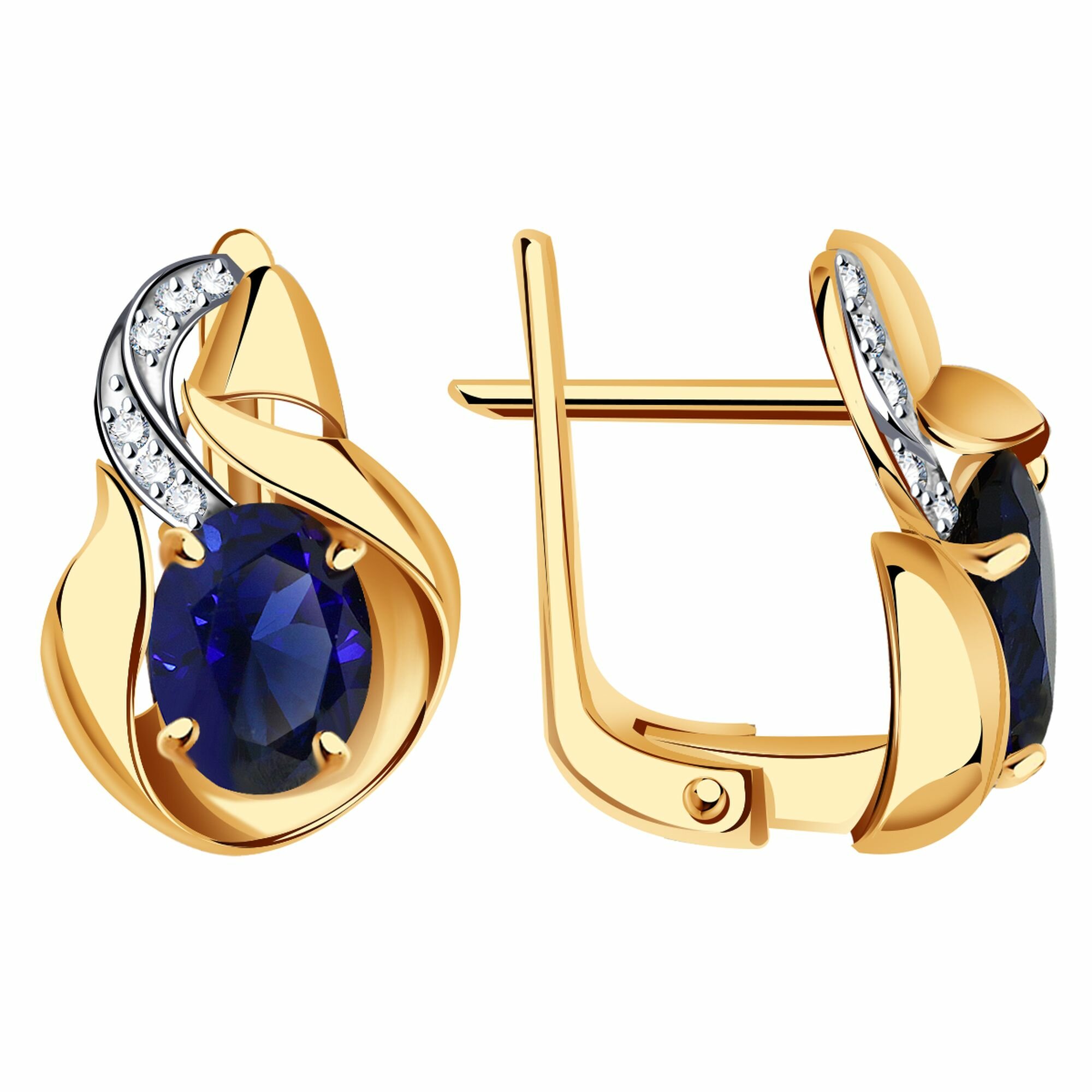 Серьги, красное золото, 585 проба, корунд, фианит