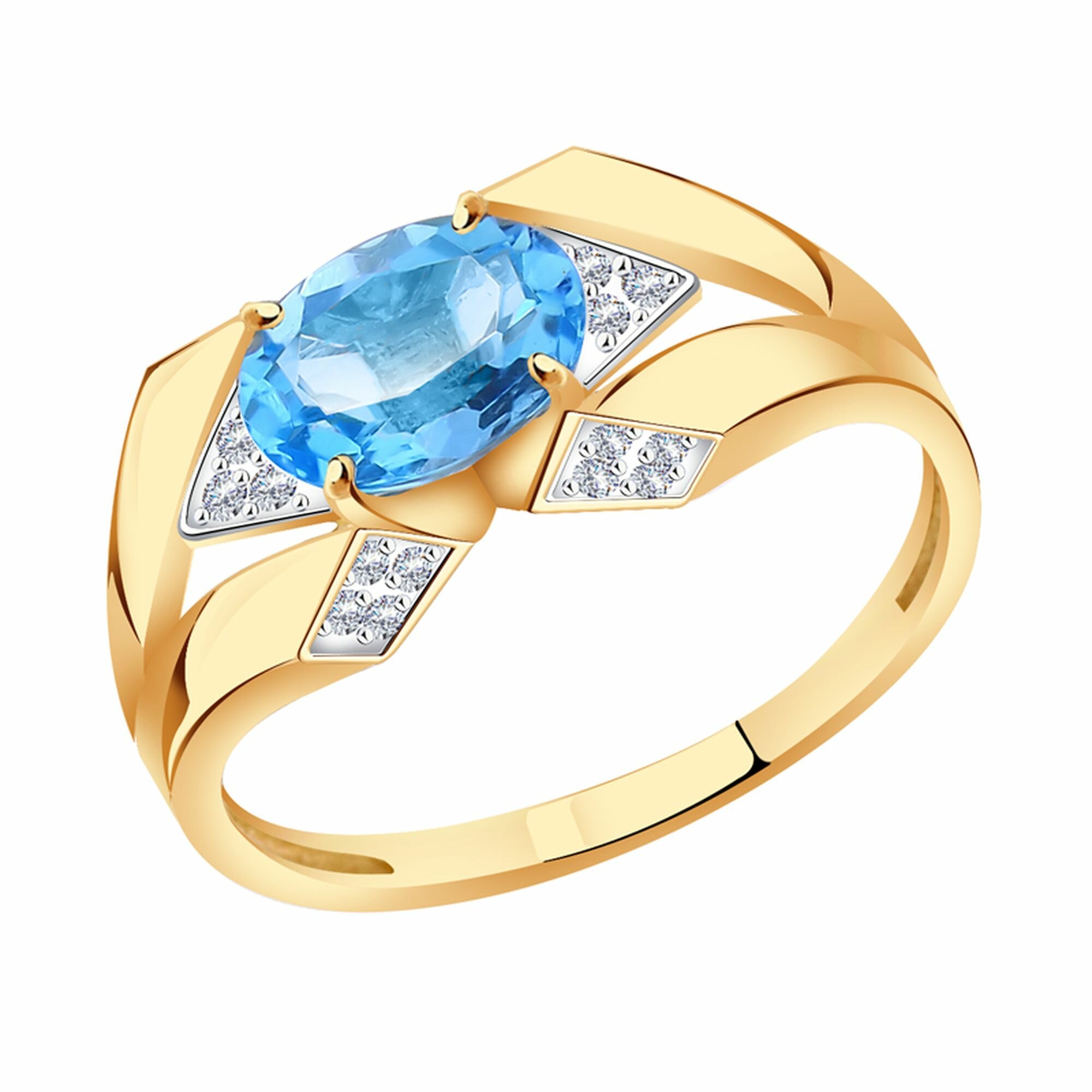 Кольцо, красное золото, 585 проба, фианит, топаз