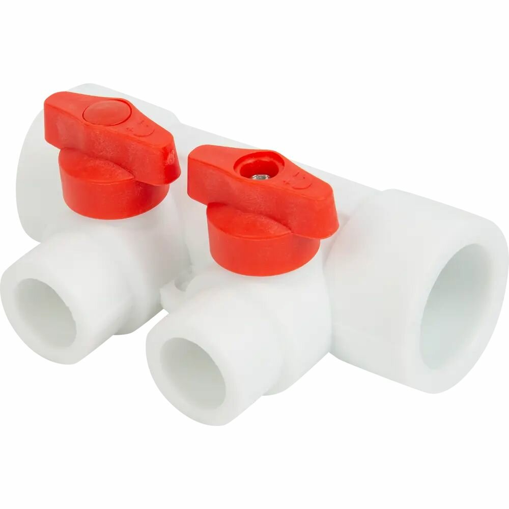 Коллектор универсальный на 2 выхода 32x20 мм с кранами