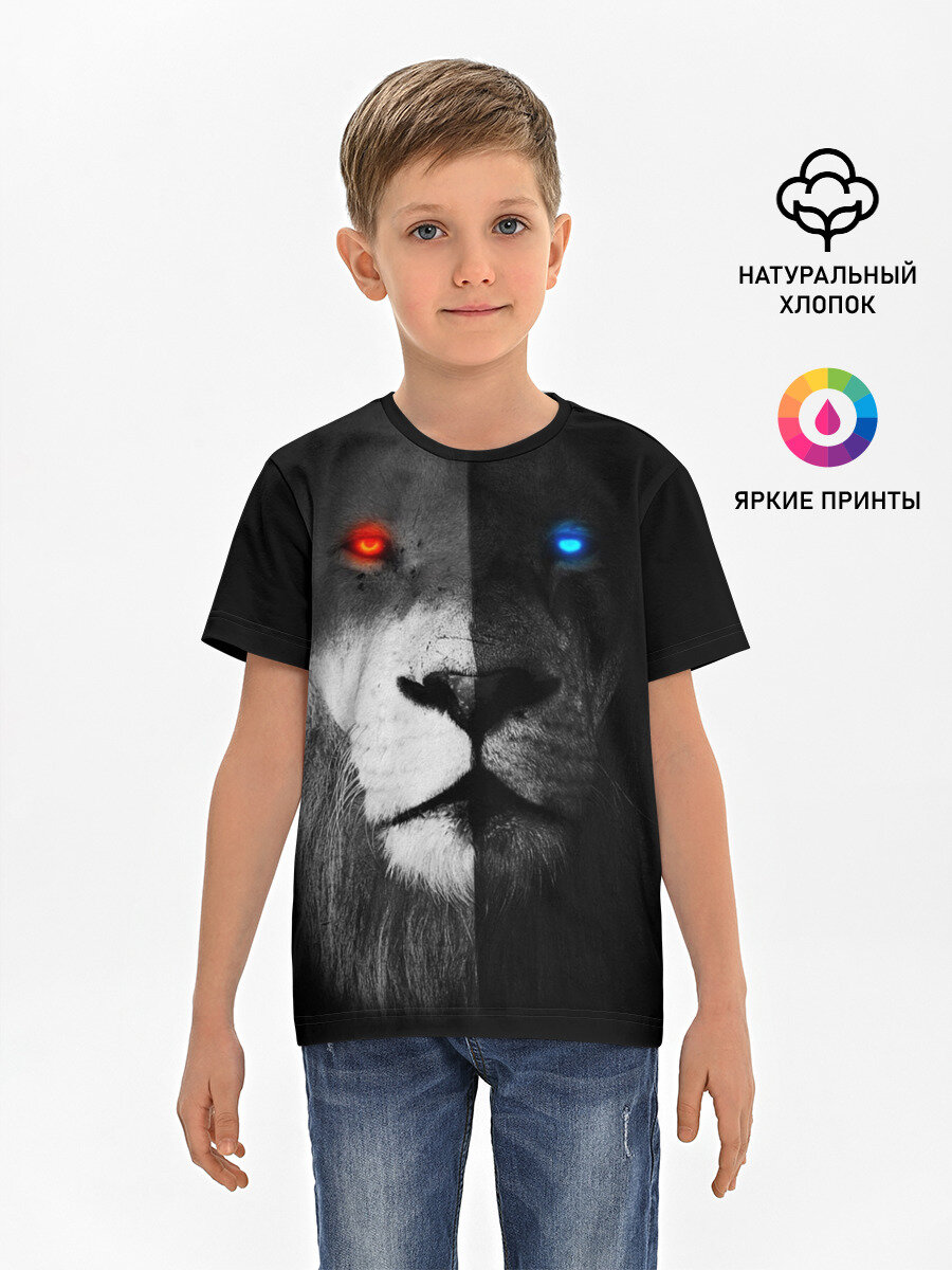 Футболка хлопковая детская ЛЕВ - НЕОНОВЫЕ ГЛАЗА