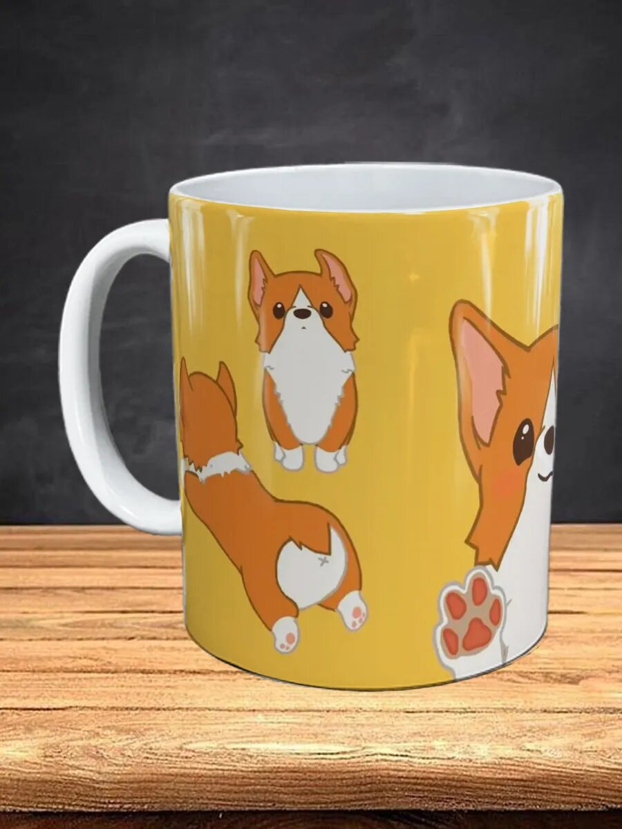 Кружка для чая и кофе "Корги", белая, керамика, 330мл, для СВЧ