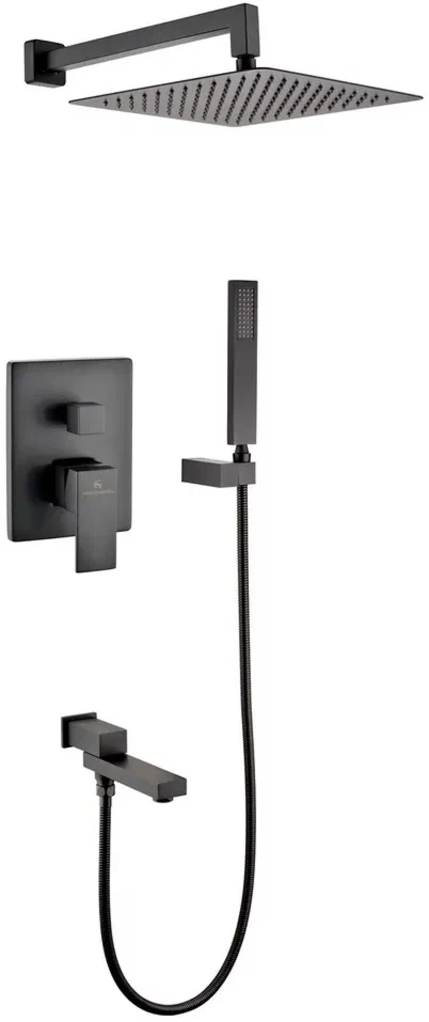 Душевая система скрытого монтажа Grocenberg GB5089BL-1 Черный матовый, высокий душ