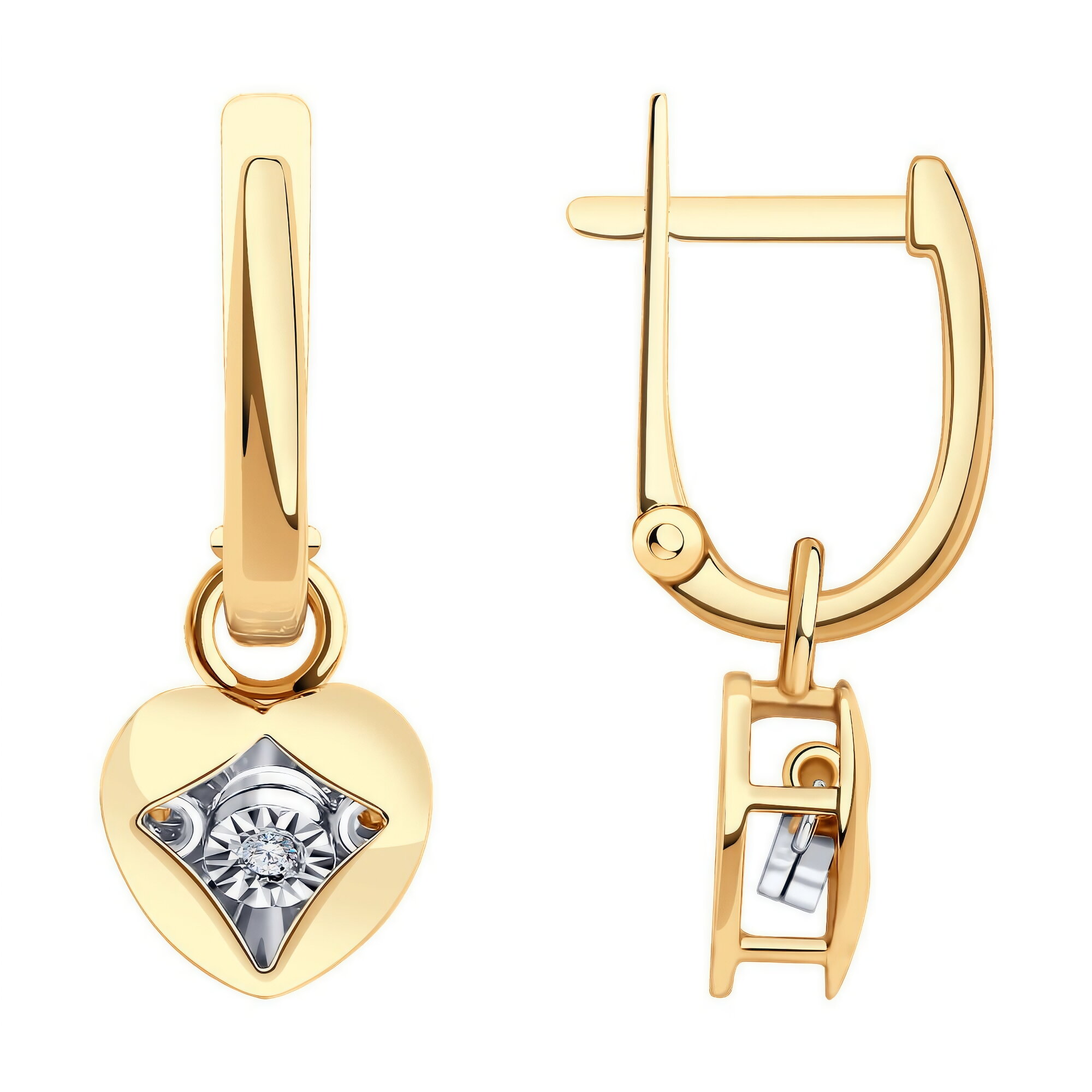 Серьги с подвесками, красное золото, 585 проба, бриллиант