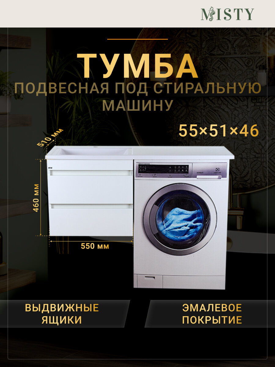 Тумба под раковину Misty Фостер - 55 с 2 ящ. подвесная под стиральную машину Э-Фос01055-012Я