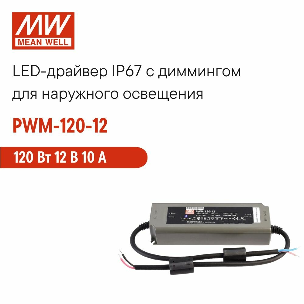 PWM-120-12 MEAN WELL, LED-драйвер для светодиодных лент с диммингом 120 Вт 12 В 10 А