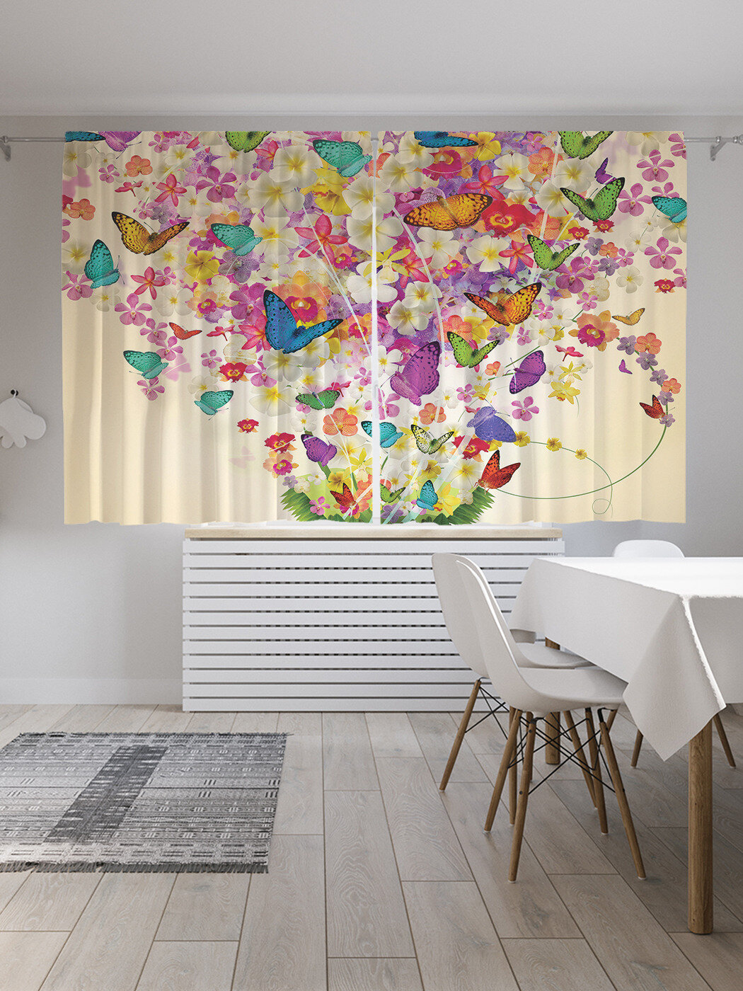 Фотошторы короткие "Цветочный взрыв", 2 полотна шириной по 145 см, высота 180 см, JoyArty