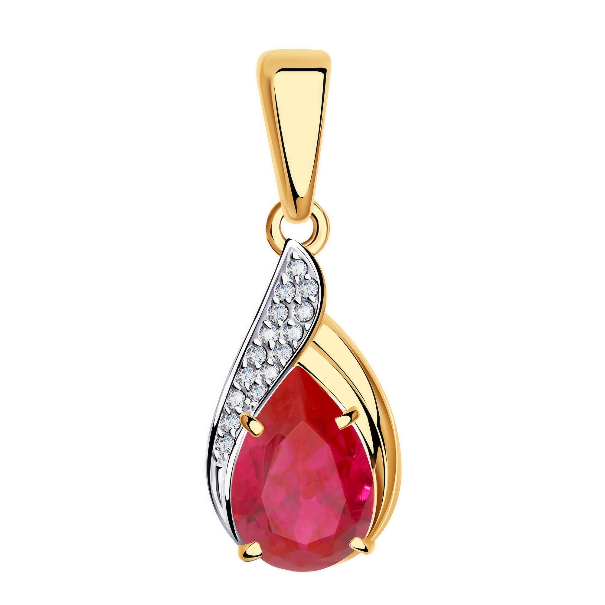 Подвеска, красное золото, 585 проба, фианит, рубин синтетический