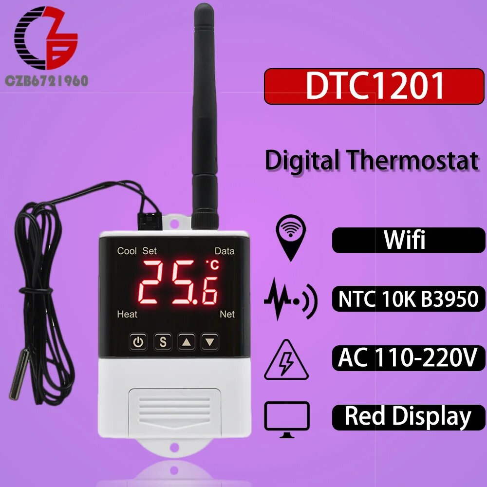Цифровой терморегулятор DTC1201 WiFi, NTC 10K B3950, AC 110-220V