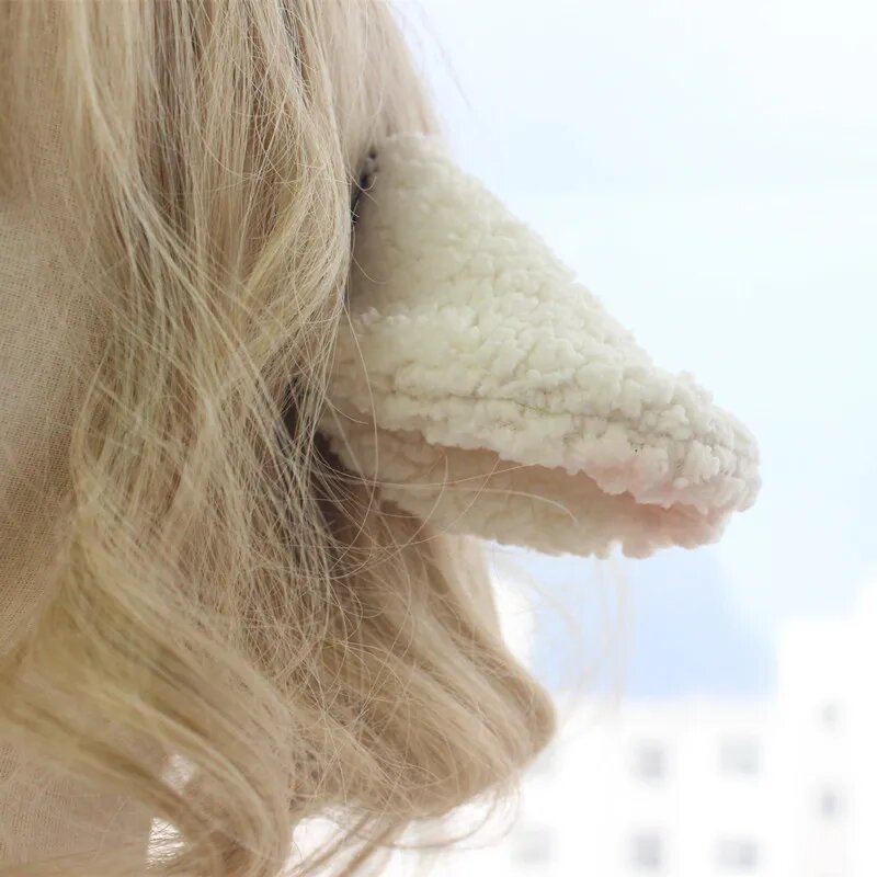 Боковые зажимы для волос из овечьей шерсти Бежевый, Milky White Pink