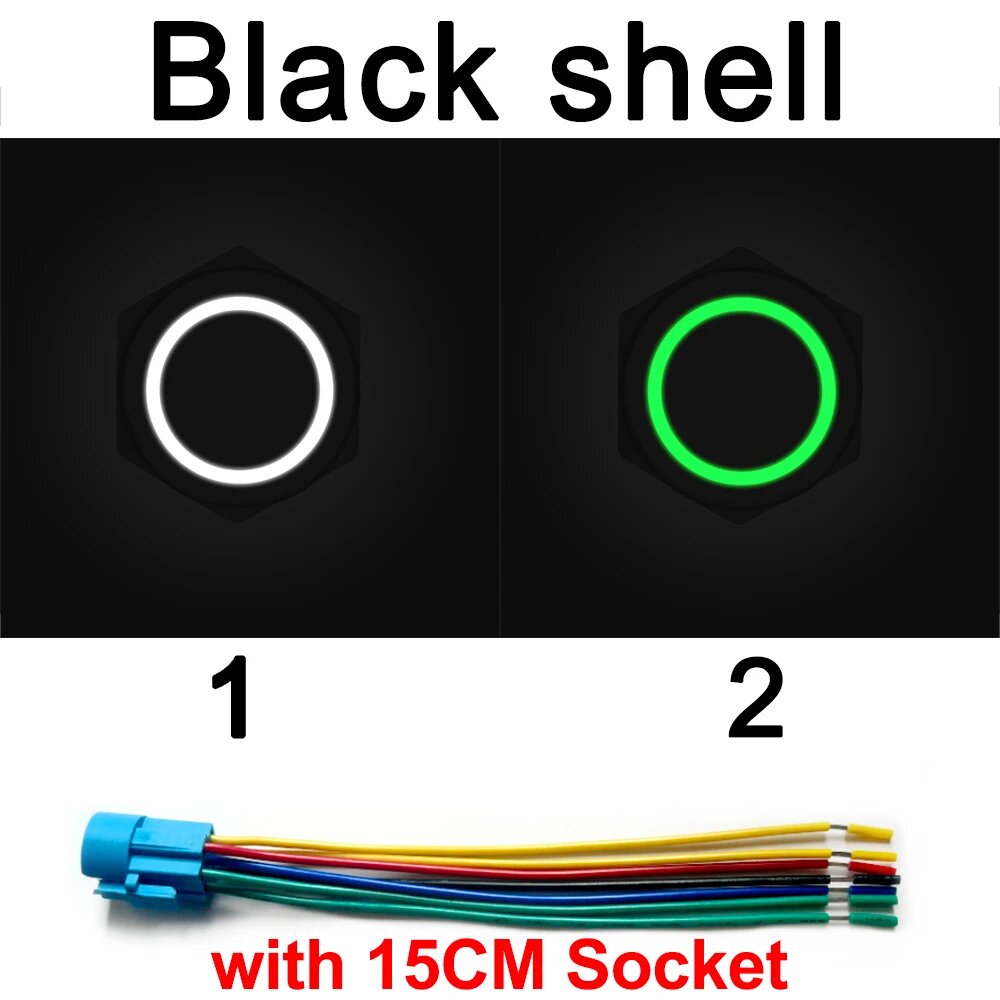 Переключатель 22мм, белый/зеленый, 12-24V, Black Shell