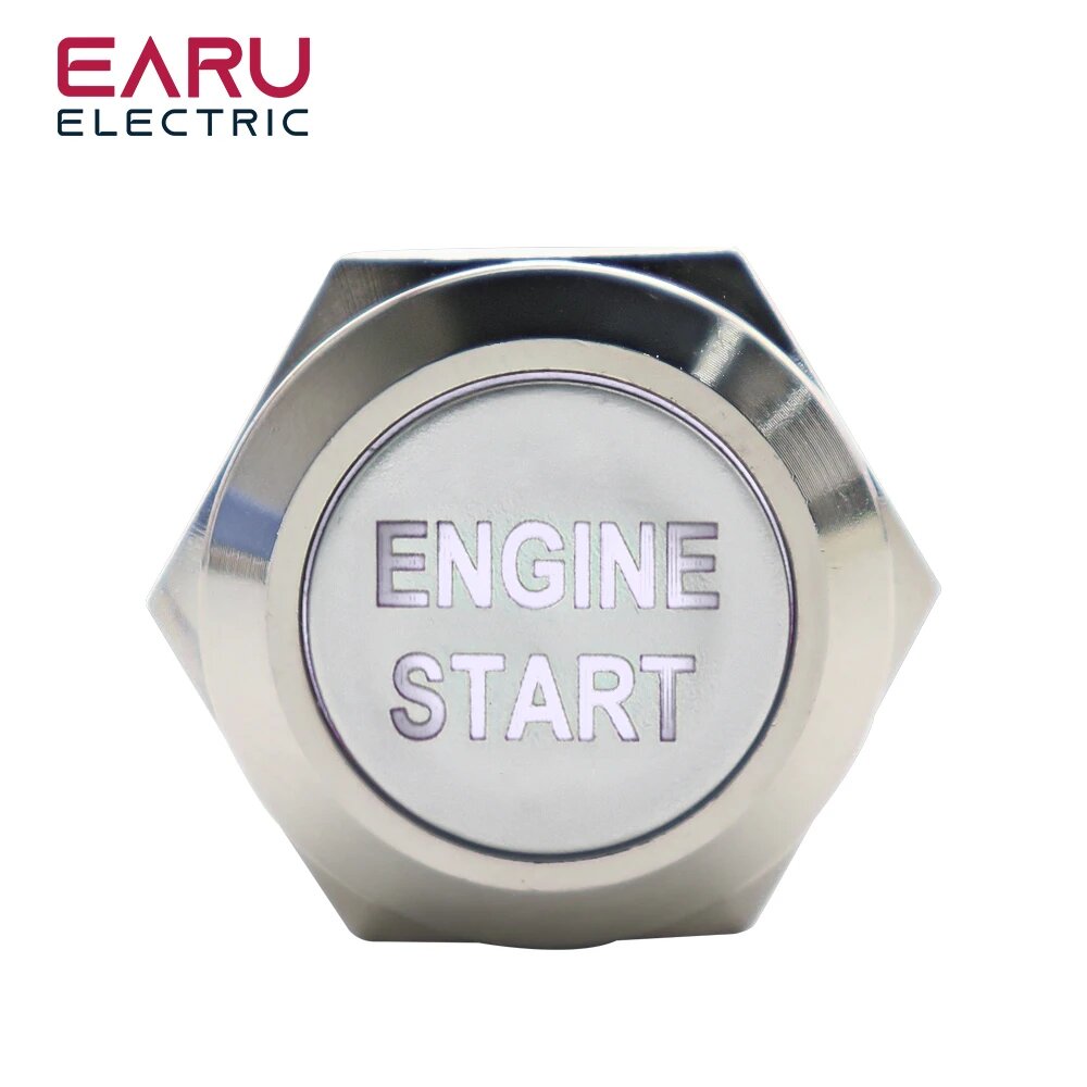 Кнопочный переключатель 16 мм, белый LED, 12В EARUELECTRIC
