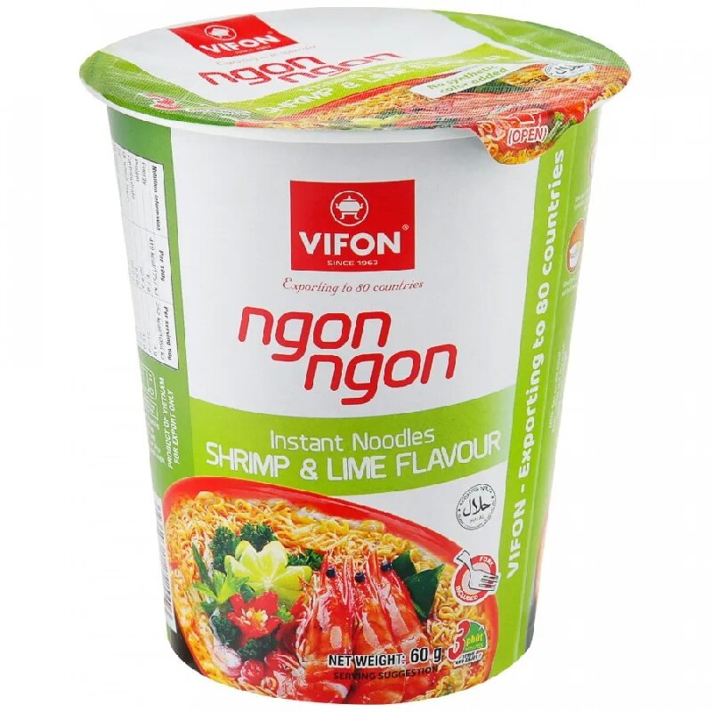 Лапша VIFON быстрого приготовлениия "Креветки и лайм" /стакан/ 60г