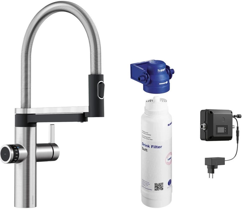 Смеситель для кухни Blanco Evol-S Pro Filter 526311 с фильтром, гибким изливом, нержавеющая сталь