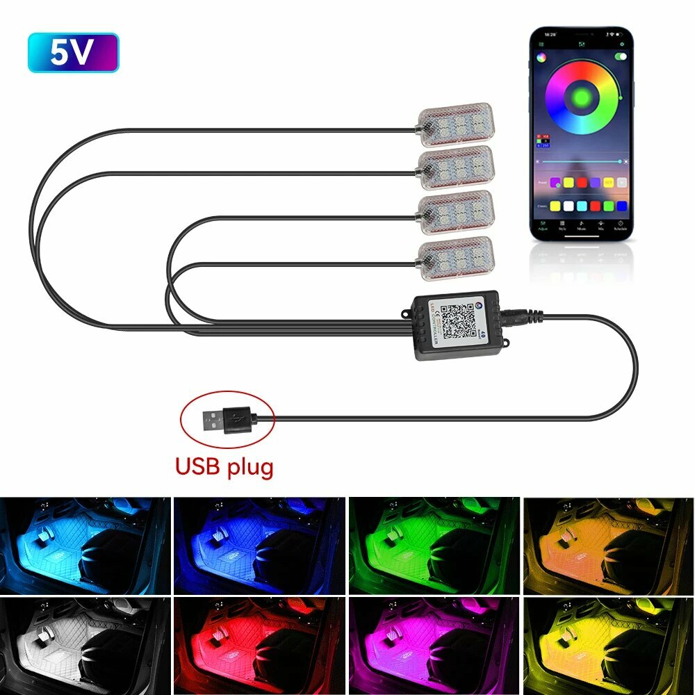 RGB Подсветка в Автомобиль, 5V, USB, Управление через App