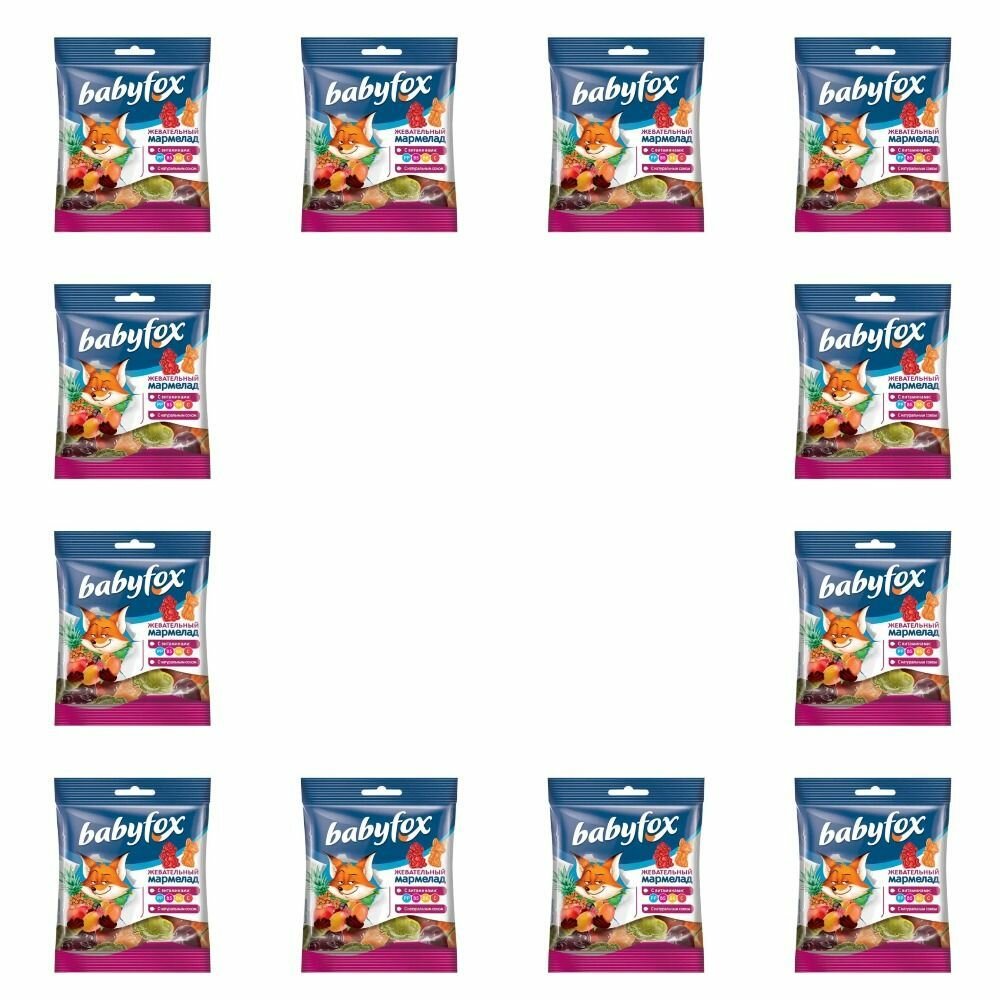 BabyFox Мармелад жевательный, с соком ягод и фруктов, 70 г - 12 шт