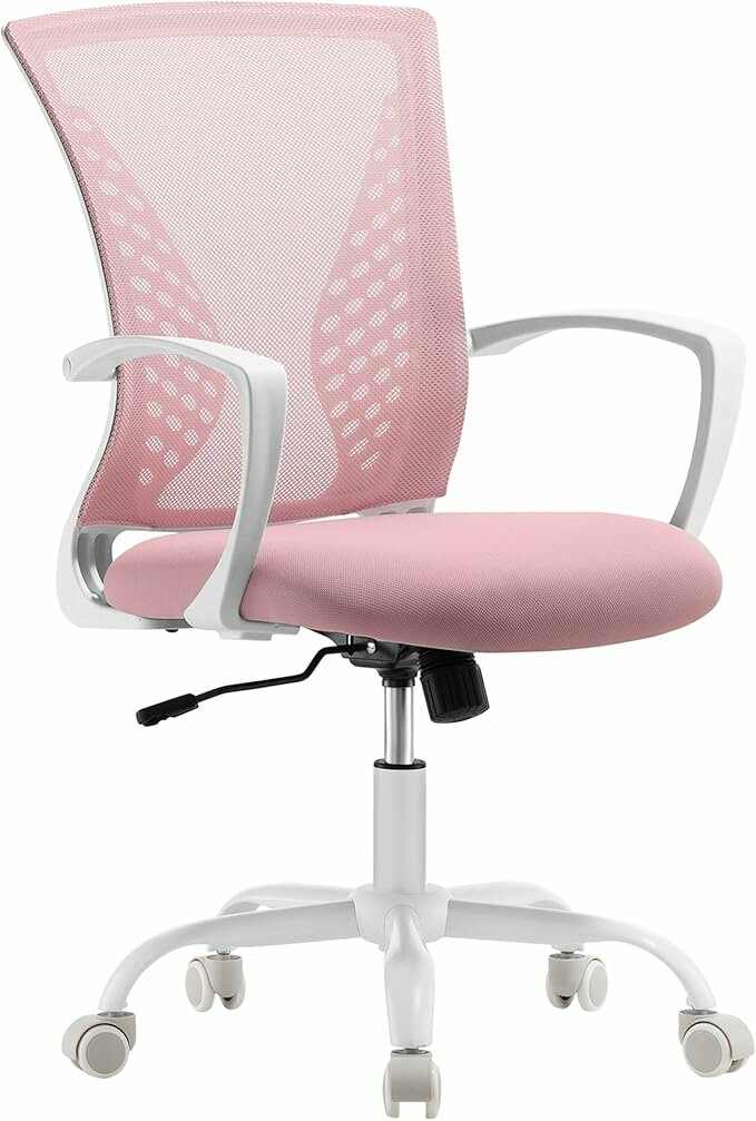 Офисное кресло SONGMICS - 60.5 x 58 x 104 см, вращающееся, регулируемое по высоте, тканевое, цвет розовый, OBN022R02
