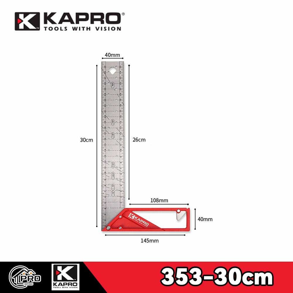 Линейка/угольник механический, 30см, красный, литой алюминий