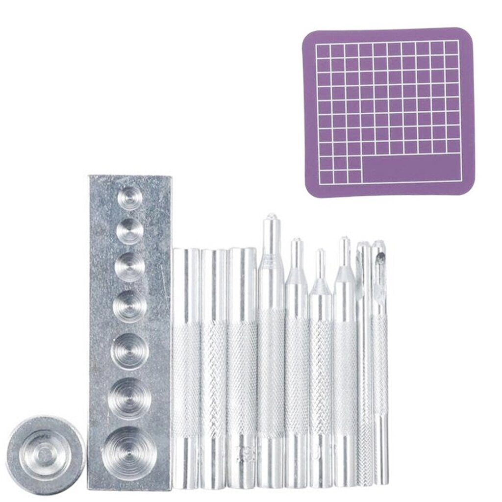 12шт Набор Для Перфорации Полой Кожи с Основанием и Режущим Ковриком, Набор для Перфорации Круглых Отверстий для Кожаного Ремешка Для Часов Тканевый Ремень