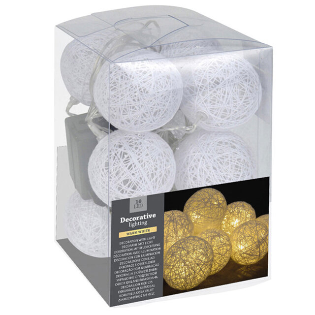Светодиодная гирлянда на батарейках Шарики Мирлборо 1.65 м, 10 теплых белых LED ламп, прозрачных ПВХ, IP20, Koopman, AMZ000400