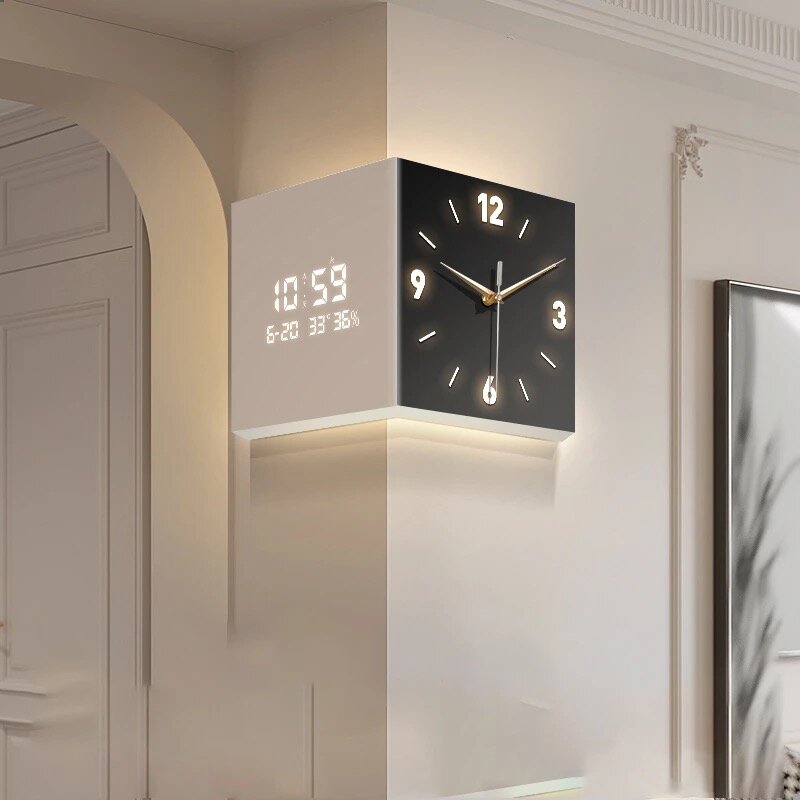 Угловые часы для гостиной с вечным календарем, электронные, двухсторонние, настенные, с пультом, Чёрно - белый